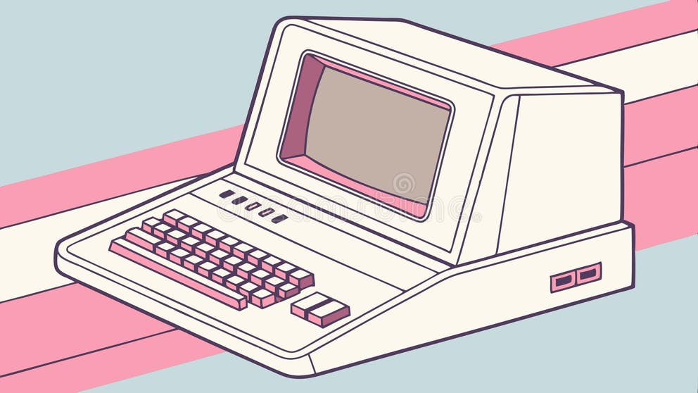 Vintage Desktop Computer, Retro PC and Classic Technology Illustration ...