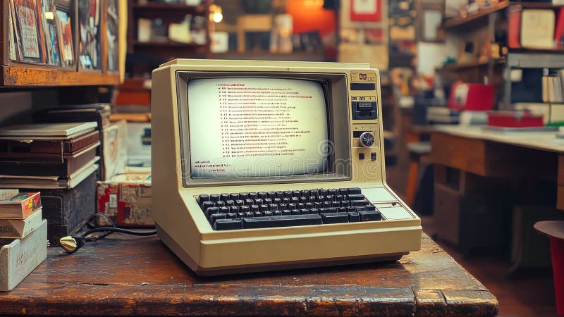 A Vintage Desktop Computer with a Monochrome Screen and Mechanical ...