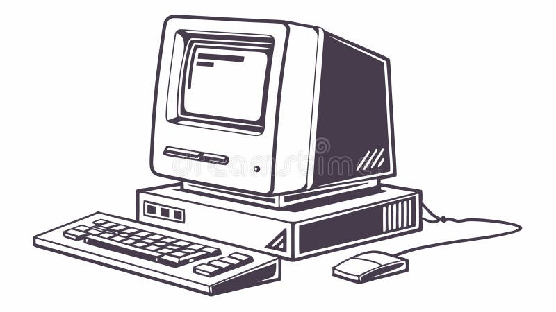 Vintage Desktop Computer, Retro Technology, Old PC Setup Vector Art ...