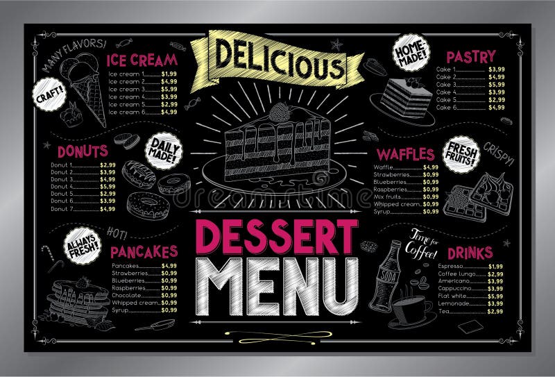 Vintage Dessert Menu Card - Tabloid Format Stock Vector - Illustration ...