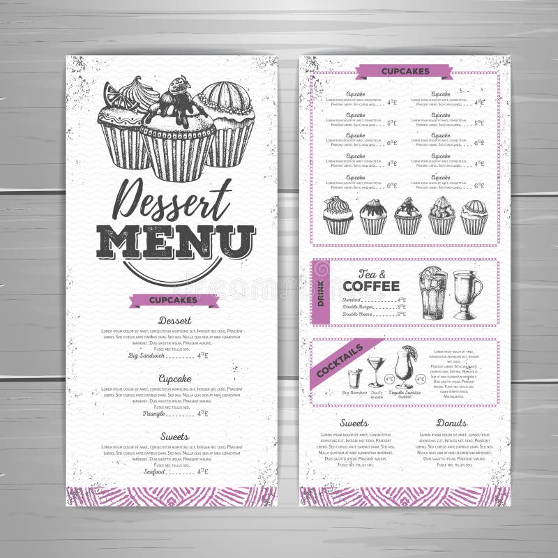 Vintage Dessert Menu Design. Sweet Cupcake Stock Vector - Illustration ...