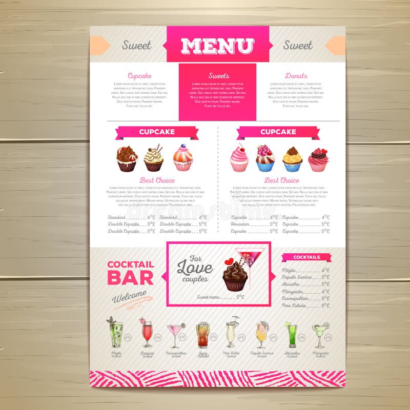Vintage Dessert Menu Design. Sweet Cupcake Stock Vector - Illustration ...