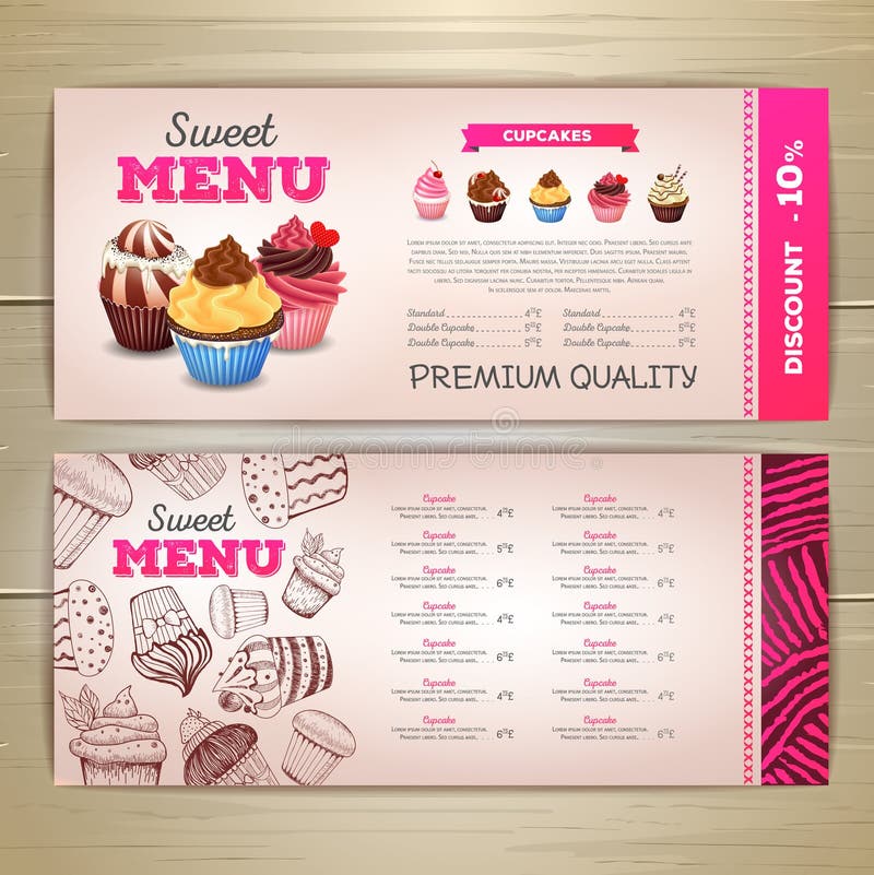 Vintage Dessert Menu Design. Sweet Cupcake Stock Vector - Illustration ...