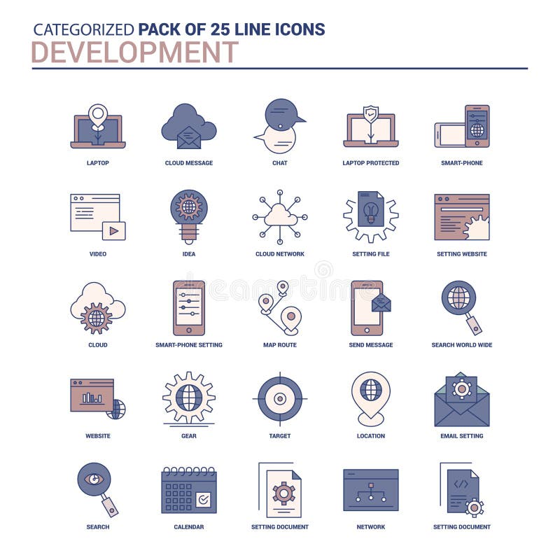 Vintage Development Icon Set - 25 Flat Line Icon Set Stock Vector ...