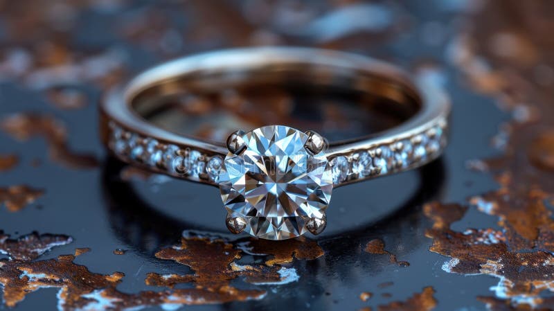 Vintage Diamond Engagement Ring Lying on the Table Stock Illustration ...