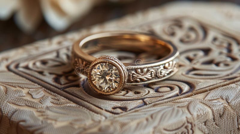 Vintage Diamond Engagement Ring Lying on the Table Stock Illustration ...