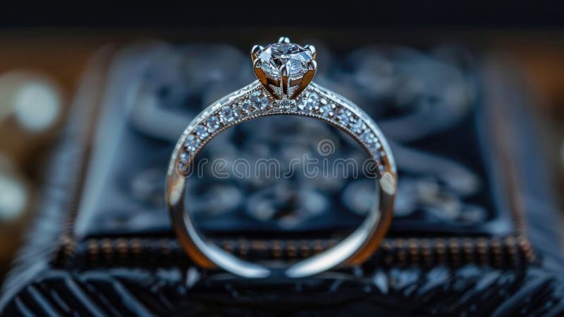 Vintage Diamond Engagement Ring Lying on the Table Stock Illustration ...