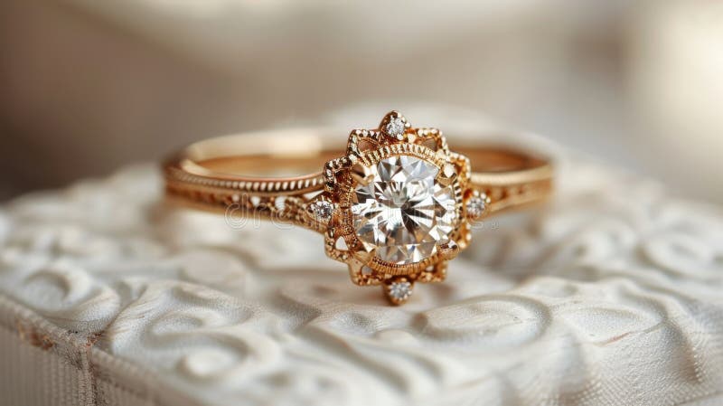 Vintage Diamond Engagement Ring Lying on the Table Stock Illustration ...