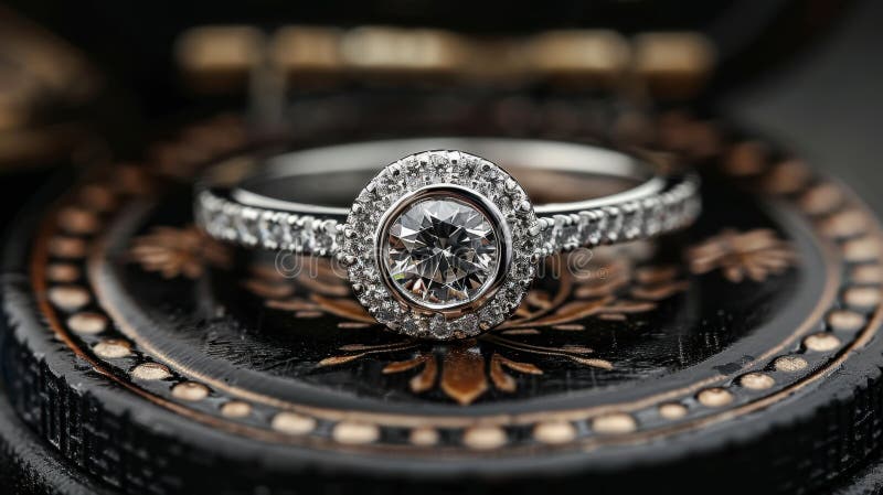 Vintage Diamond Engagement Ring Lying on the Table Stock Illustration ...