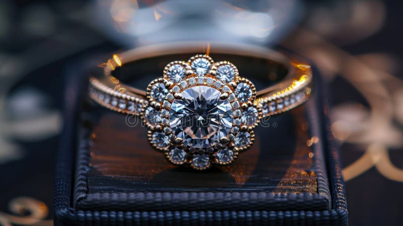 Vintage Diamond Engagement Ring Lying on the Table Stock Illustration ...