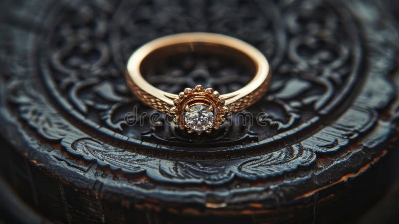 Vintage Diamond Engagement Ring Lying on the Table Stock Illustration ...