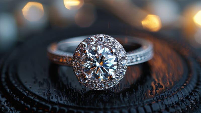 Vintage Diamond Engagement Ring Lying on the Table Stock Illustration ...