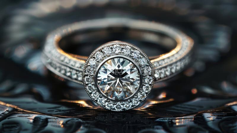 Vintage Diamond Engagement Ring Lying on the Table Stock Illustration ...