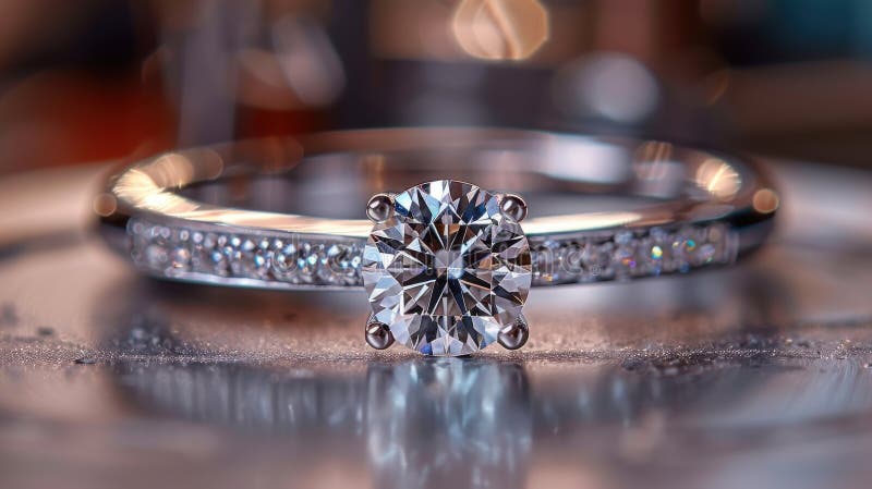 Vintage Diamond Engagement Ring Lying on the Table Stock Illustration ...