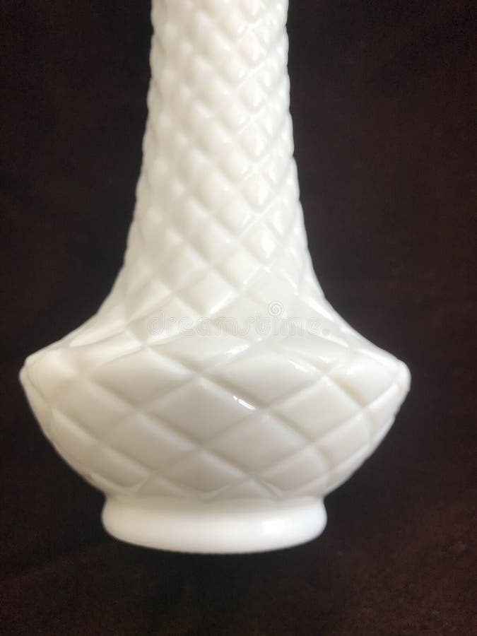 Vintage Diamond Pattern White Milk Glass Vase Stock Photo - Image of ...