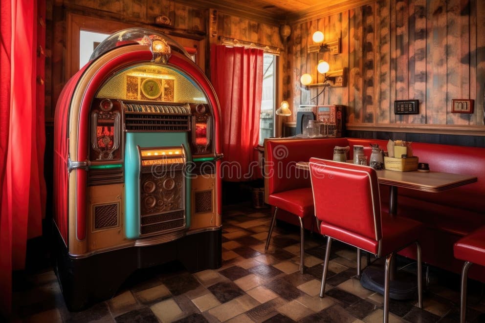 Vintage Diner Booth with Jukebox Selector on the Table Stock ...