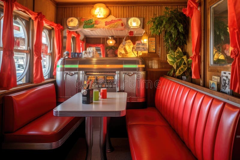 Vintage Diner Booth with Jukebox on the Table Stock Illustration ...