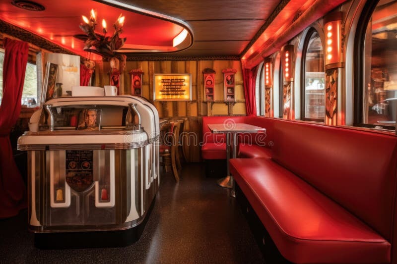 Vintage Diner Booth with Jukebox on Table Stock Illustration ...