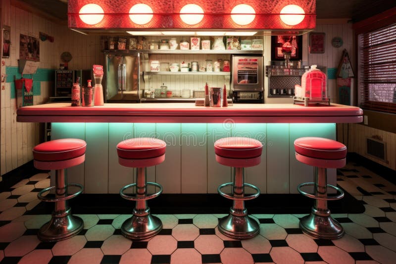 Vintage Neon Diner Sign Glowing at Twilight Stock Illustration ...