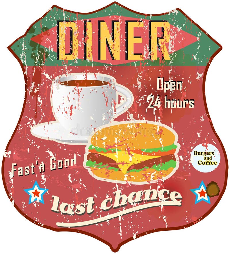 Vintage diner sign, stock vector. Illustration of large - 35064099