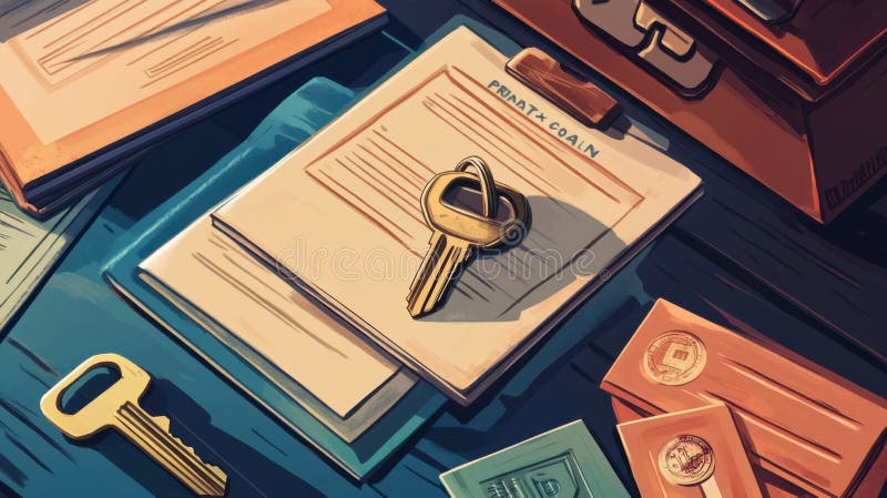 Vintage Documents and Keys on Wooden Desk in Warm Light Create ...