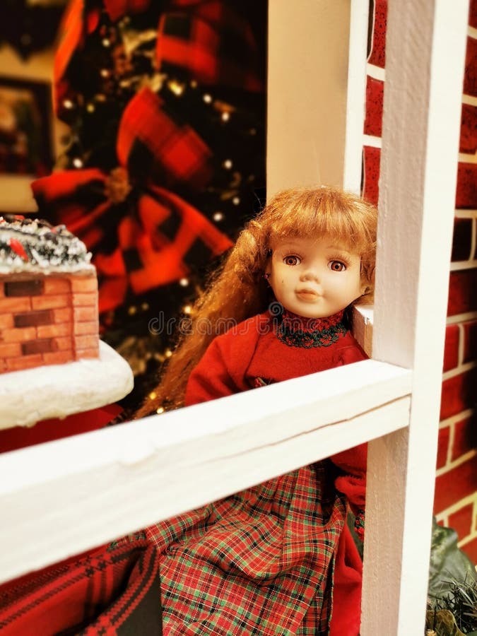 Vintage Doll Near the Window Christmas Decaration Stock Image - Image ...