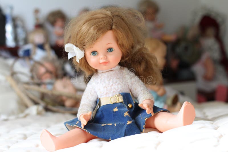 Vintage Doll Sitting in Bed Stock Image - Image of broken, damaged ...