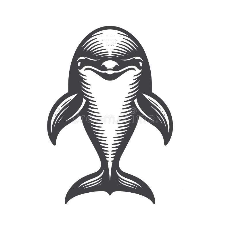 Vintage Dolphin Front View Vector Icon Illustration. Stock Vector ...