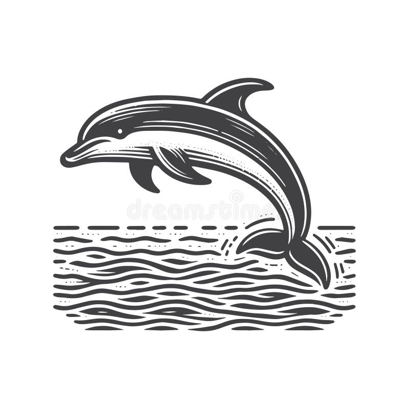 Vintage Dolphin Jumping Vector Icon Illustration. Stock Vector ...