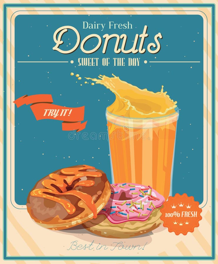 Vintage Donuts Poster. Vector Illustration. Stock Vector - Illustration ...