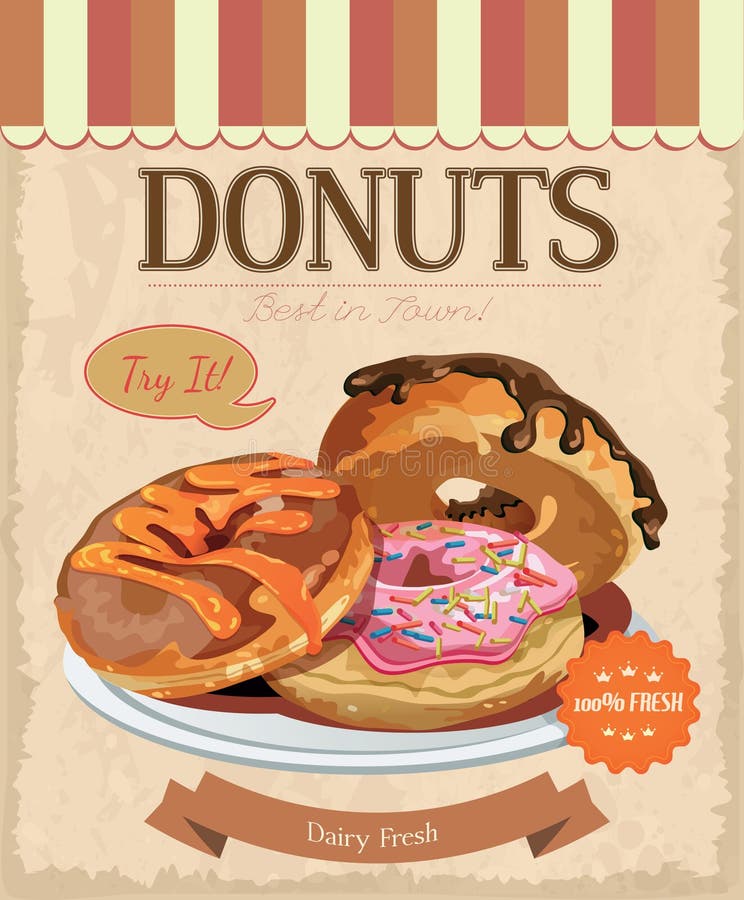 Vintage Donuts Poster. Vector Illustration. Stock Vector - Illustration ...