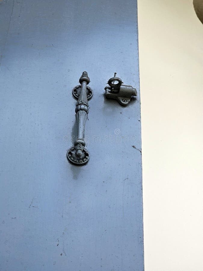 Vintage Door Handle and Sliding Lock Painted in Matching Blue-grey Hue ...