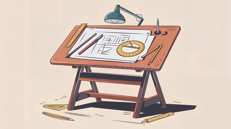 Vintage Drafting Table with Architectural Tools and Blueprint: a ...