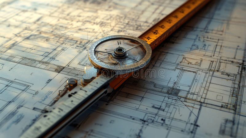 Vintage Drafting Tools on Blueprint Stock Illustration - Illustration ...