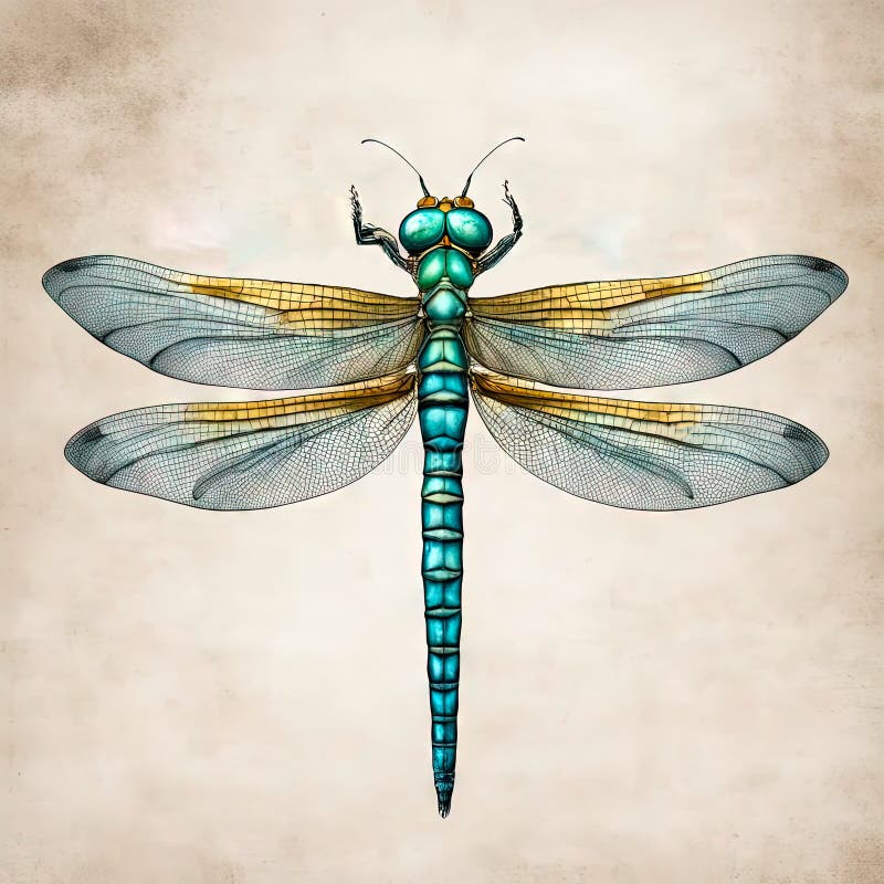 Vintage Dragonfly in the Style of an Ancient Biological Illustration on ...