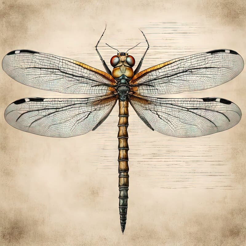 Vintage Dragonfly in the Style of an Ancient Biological Illustration on ...