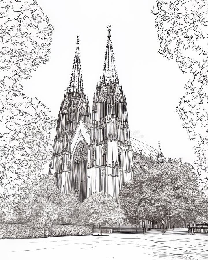 Ai Generated Vintage Gothic Cathedral Architecture Drawing Medieval ...