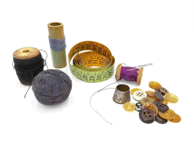 Vintage Dressmaker Tailor Items Isolated on White Background Stock ...