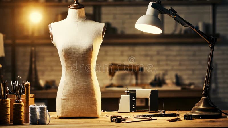 Mannequin Standing on Desk in Retro Fashion Designer Workshop Stock ...