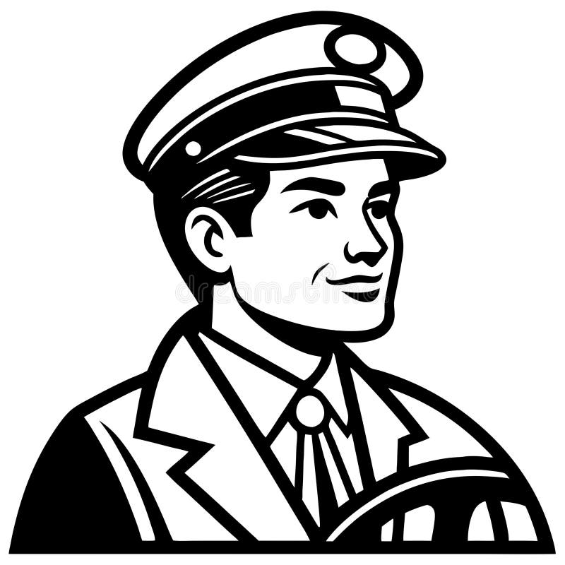 Vintage Driver Portrait in Uniform with Cap Illustrating ...