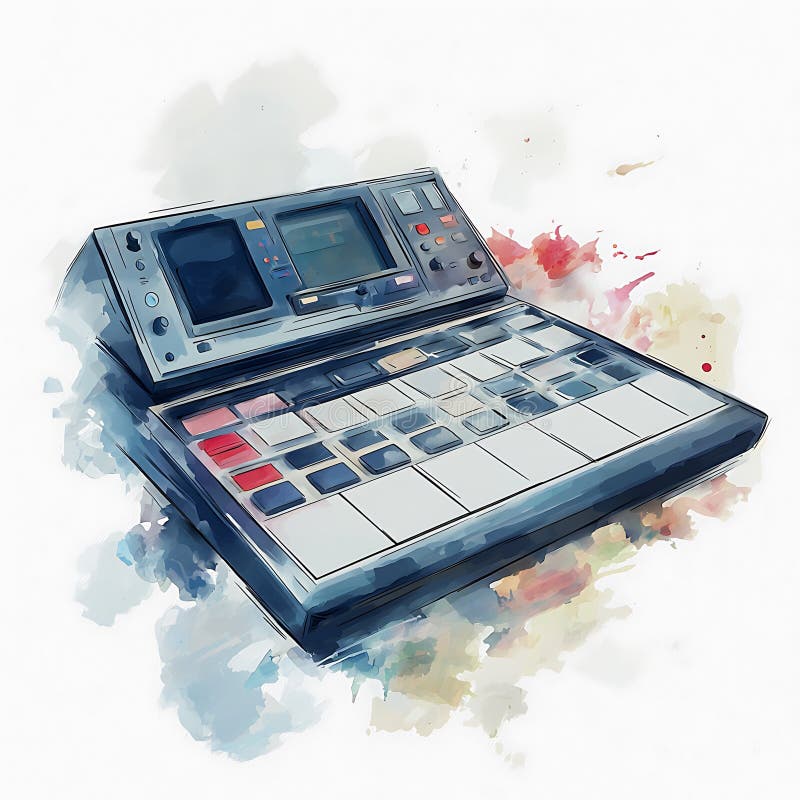 Vintage Drum Machine Watercolor Illustration Stock Illustration ...