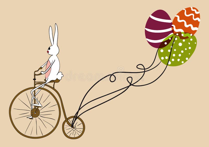 Vintage Easter Bunny Biking Card Stock Vector - Illustration of sweet ...