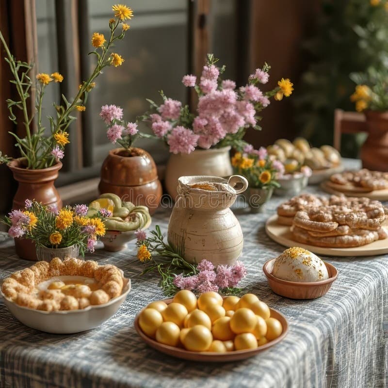 Vintage Easter Celebration Scene Stock Illustration - Illustration of ...