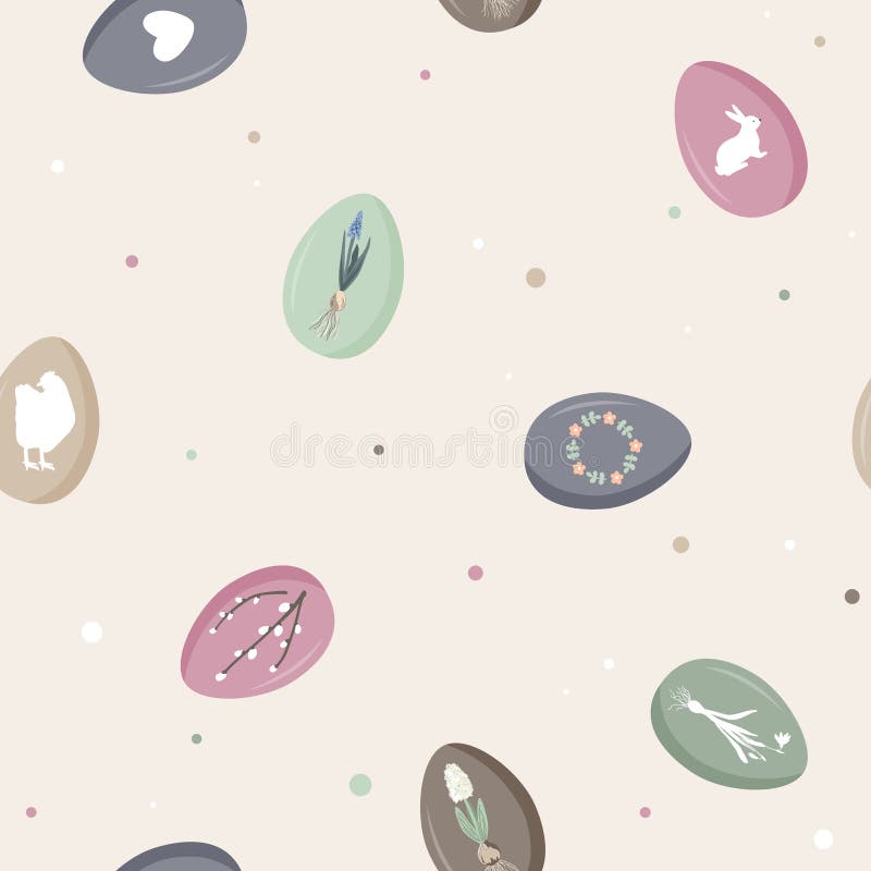 Vintage Easter Eggs with Spring Flowers and Symbols. Spring Seamless ...