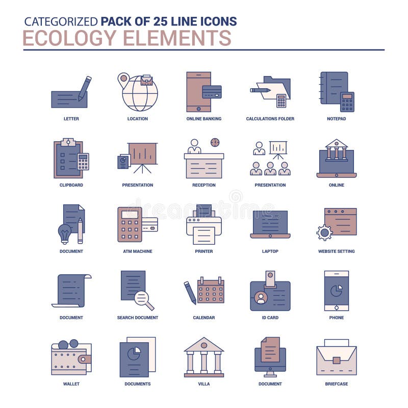 Vintage Ecology Elements Icon Set - 25 Flat Line Icon Set Stock Vector ...
