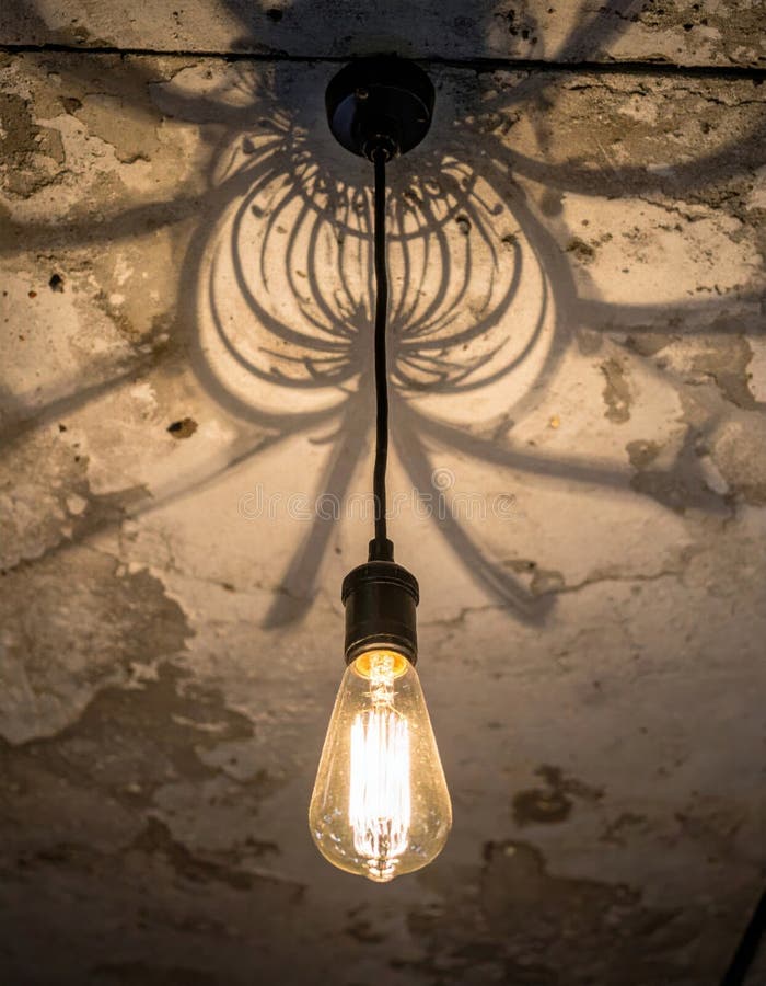 Vintage Edison Bulb Casts Intriguing Shadow on Concrete Wall Stock ...