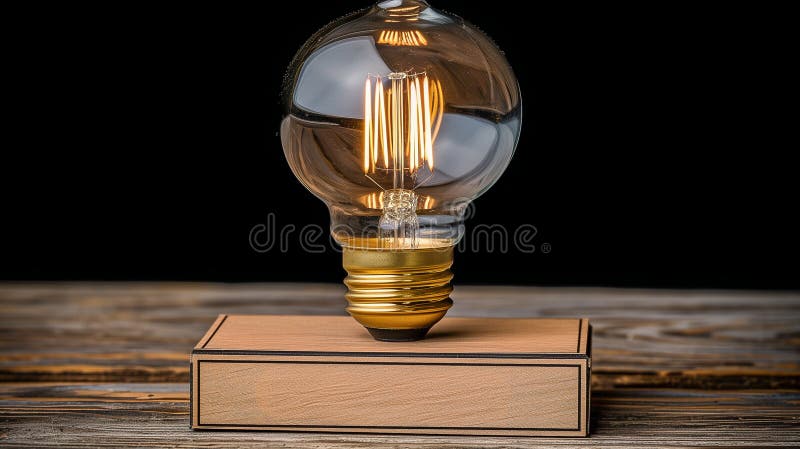 Vintage Edison Bulb on Wooden Base Display Stock Illustration ...