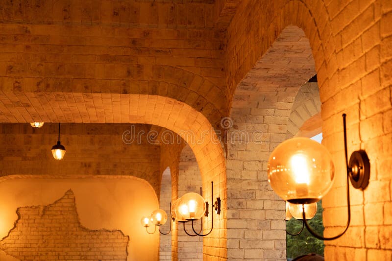 Vintage Edison Light Bulb on the Wall for Decoration, Cafe Interior ...