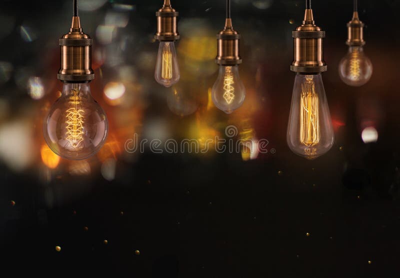 Vintage Edison Light Bulbs on Dark Background. Stock Image - Image of ...