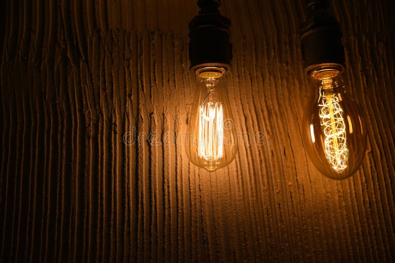 Vintage Edison Type Bulbs on Concrete Background Stock Photo - Image of ...